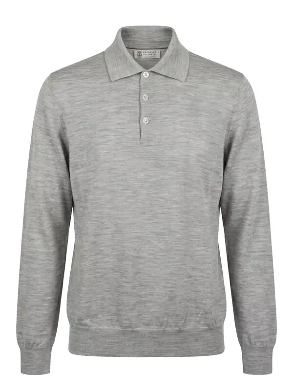 Brunello Cucinelli Melange Effect Polo Collar Sweater - Grey
