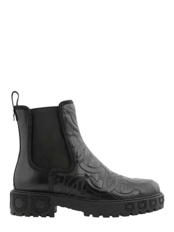 FERRAGAMO Gancini Embossed Leather Chelsea Boots - Black