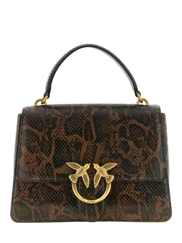 Pinko Medium Love One Light Python-print Handbag - Brown
