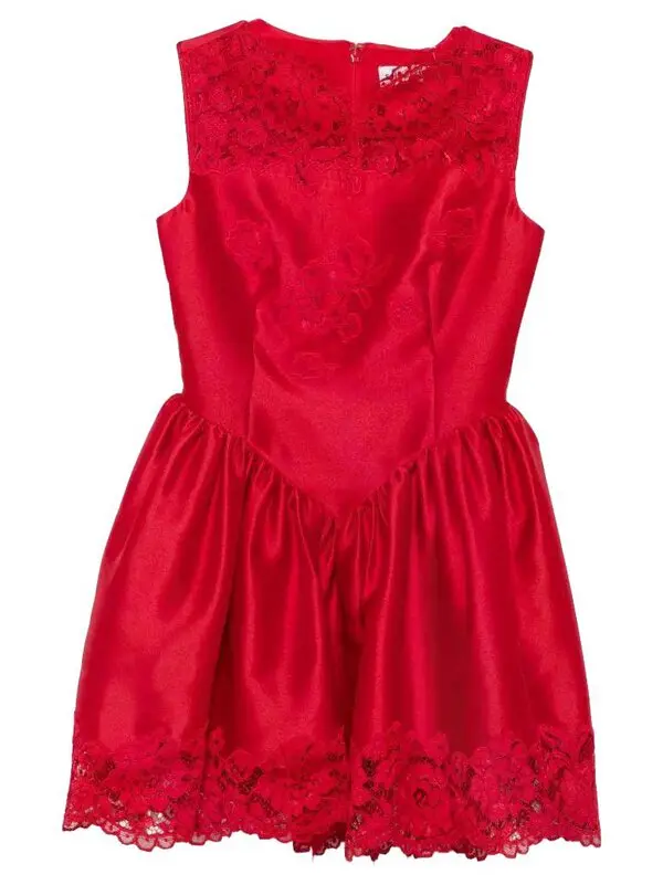 SELF-PORTRAIT Taffeta Lace-trim Mini Dress - Red