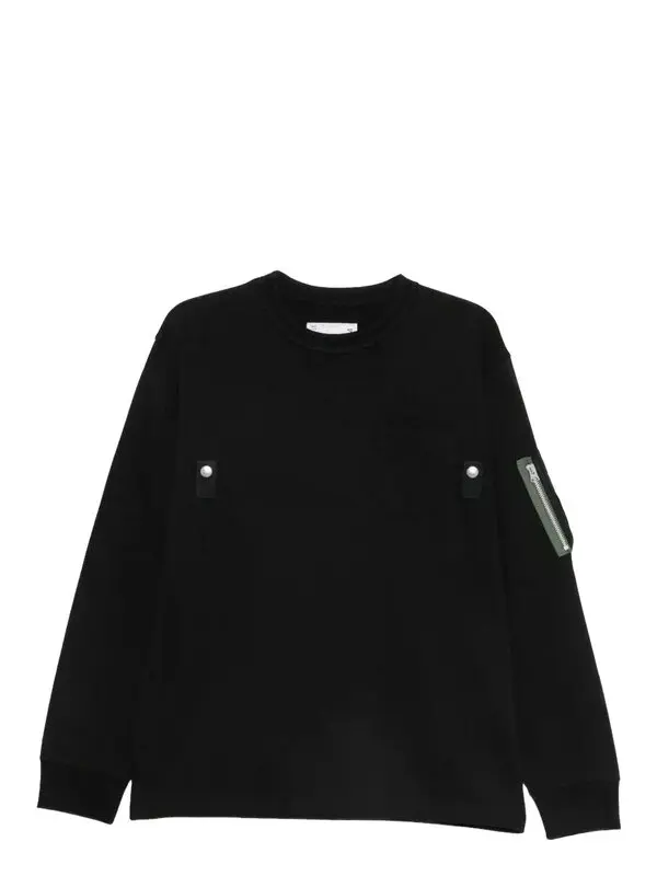 Sacai Long-sleeve Crew Neck Sweater With Zip Pocket - Black