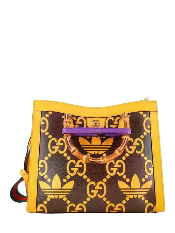 Gucci X Adidas Diana Nm Bamboo Handle Jumbo Gg Embossed Leather Medium Tote Bag - Yellow