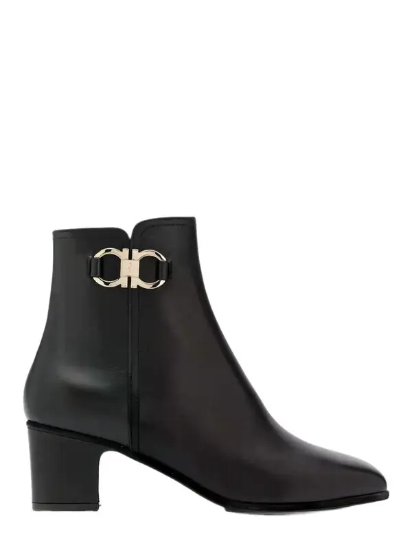 FERRAGAMO Gancini Leather Ankle Boots - Black