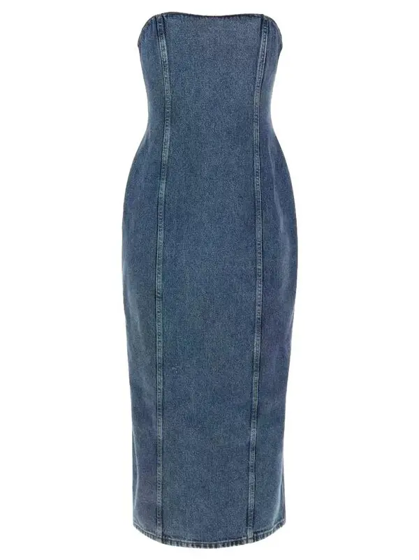 Magda Butrym Strapless Panelled Denim Midi Dress - Blue