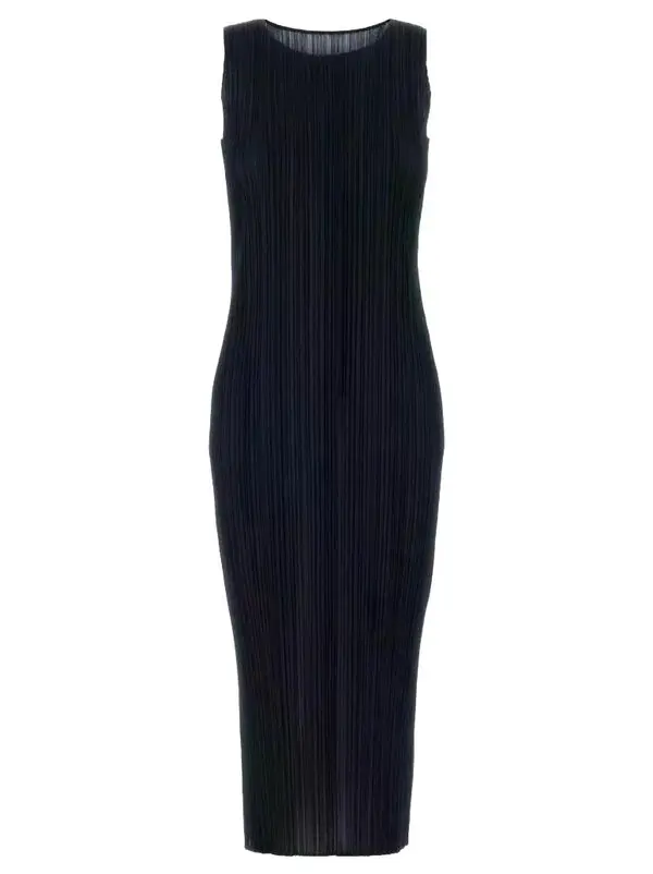Issey Miyake Pleated Sleeveless Midi Dress - Blue
