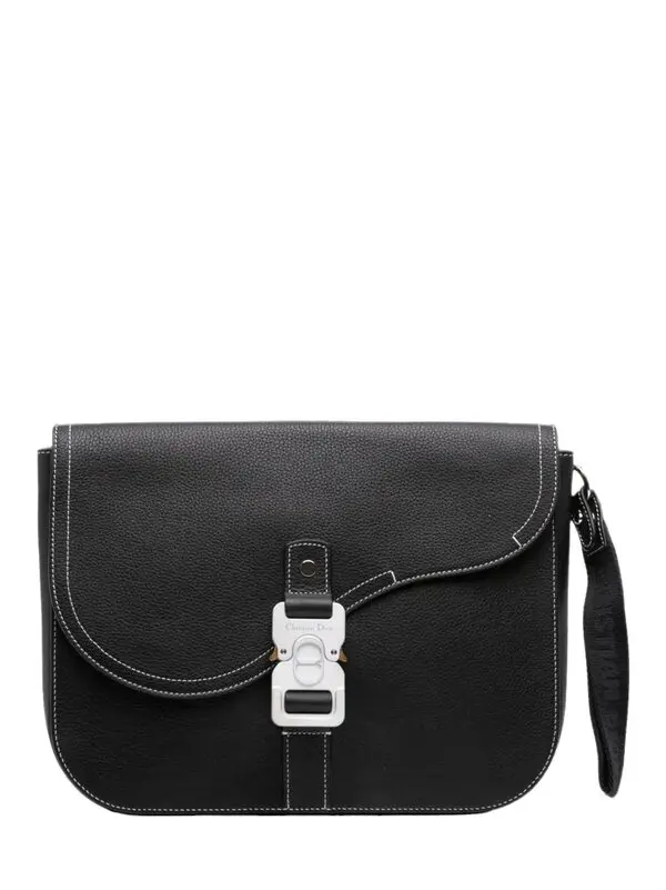 Dior 2024 Medium Grained Calfskin Saddle With Flap Clutch Bag - Black