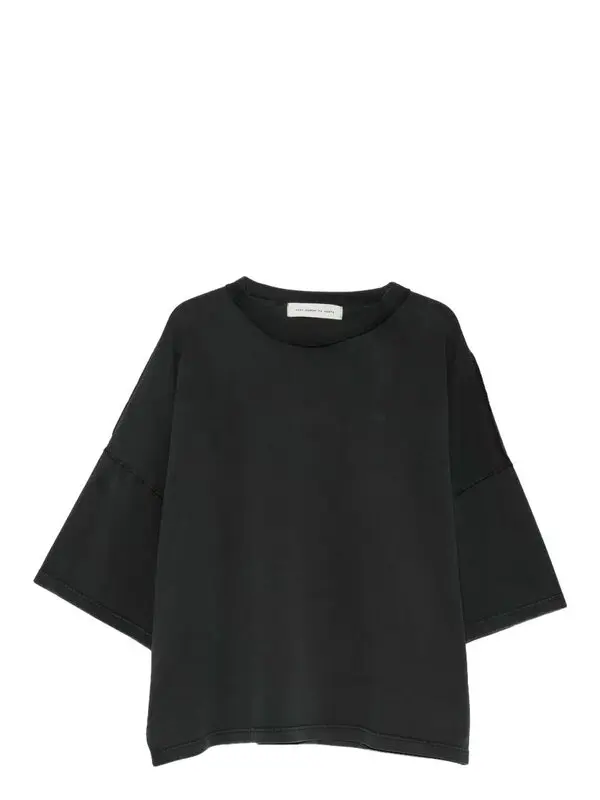 STAY HUMAN ON EARTH Raw-edge Drop-shoulder T-shirt - Black