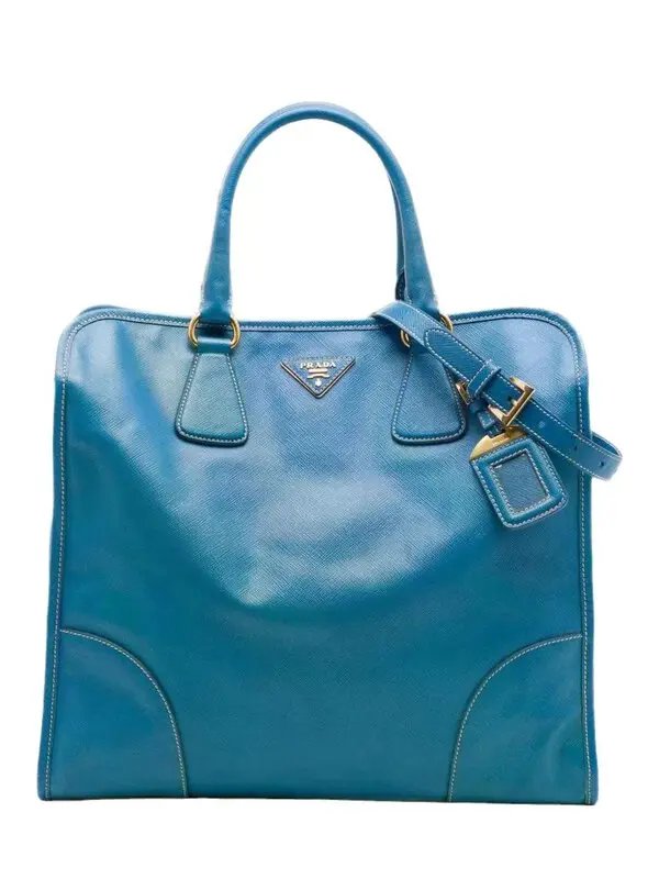 Prada Saffiano Lux Shopping Tote Satchel - Blue