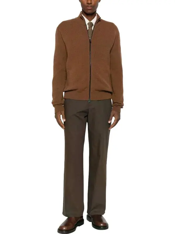 Canali Ribbed Knit Zip-up Sweater - Brown