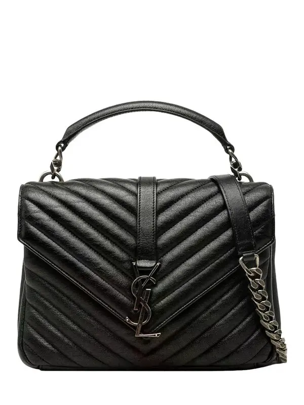 Saint Laurent Medium Chevron Sheepskin Monogram College Satchel - Black