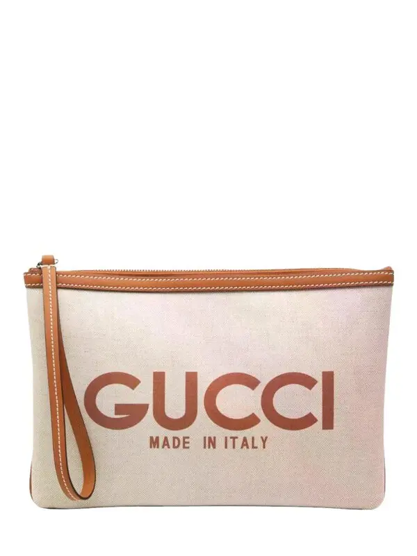 Gucci Canvas Logo Clutch Bag - Neutrals