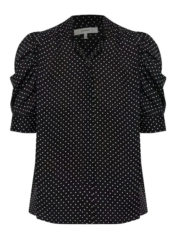 FRAME Polka-dot Puff Sleeve Blouse - Black