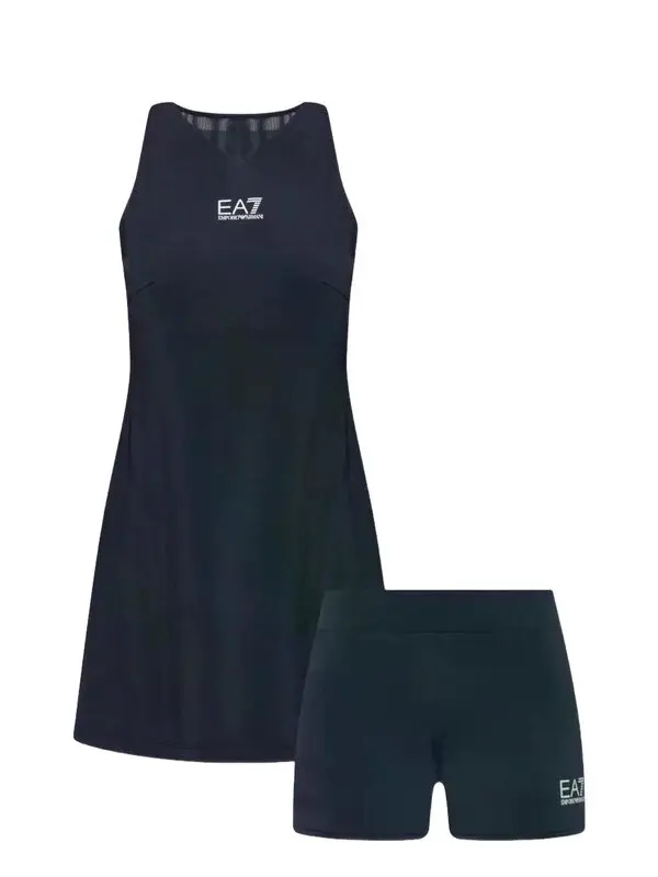 EA7 Logo Print Racerback Dress And Shorts Set - Blue