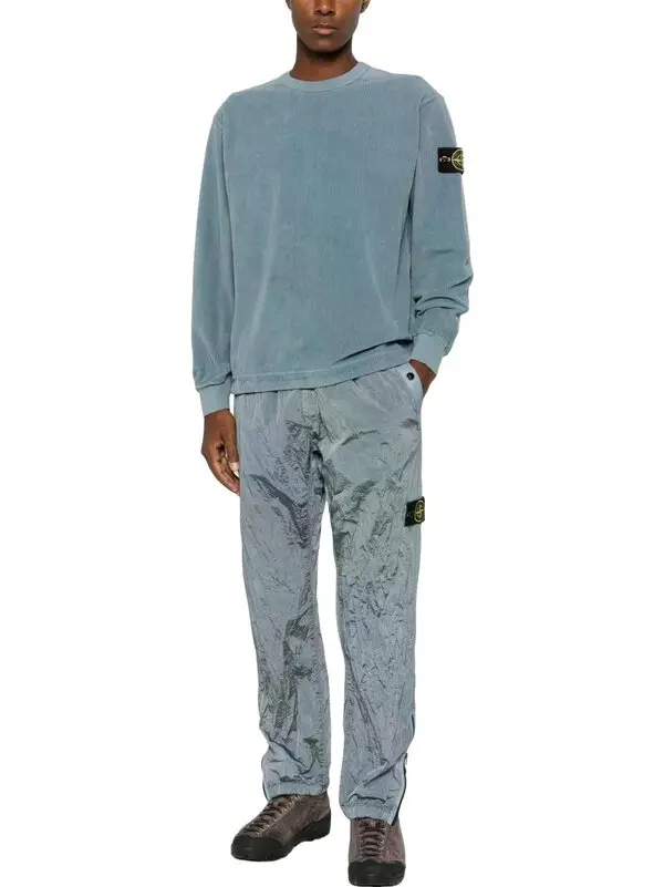 Stone Island Corduroy Logo Patch Crew Neck Sweater - Blue