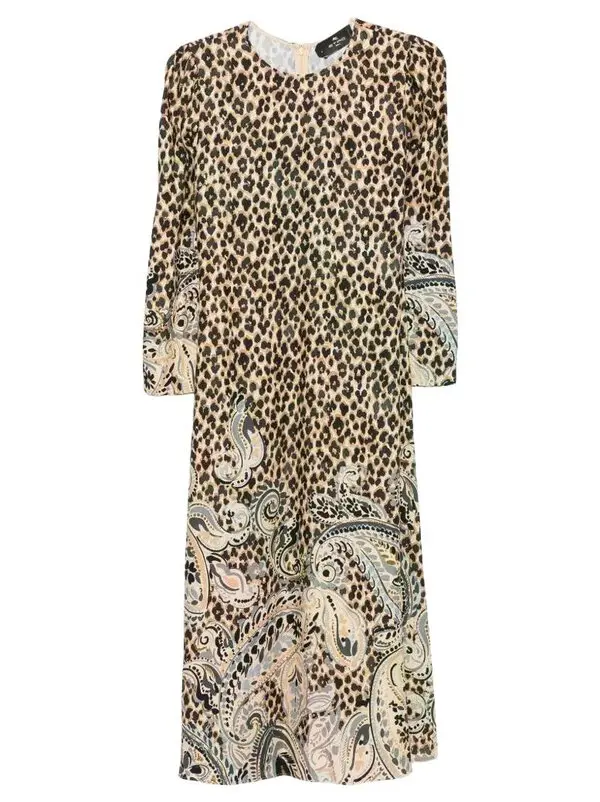 Etro Leopard Print Midi Dress - Brown