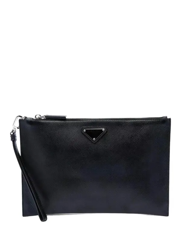 Prada Saffiano Leather Wristlet Clutch Bag - Black
