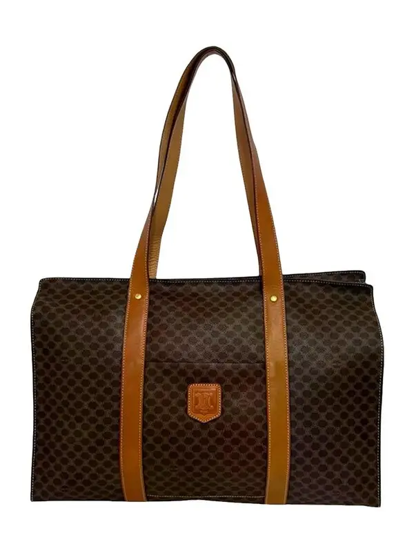 Celine 1990-2000 Macadam Coated Canvas Tote Bag - Brown