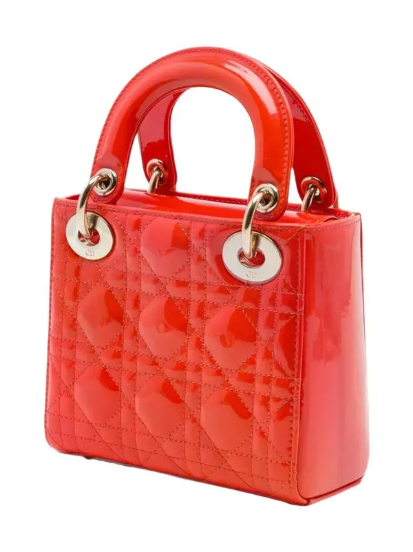Dior 2021 Mini Patent Cannage Lady Satchel - Orange