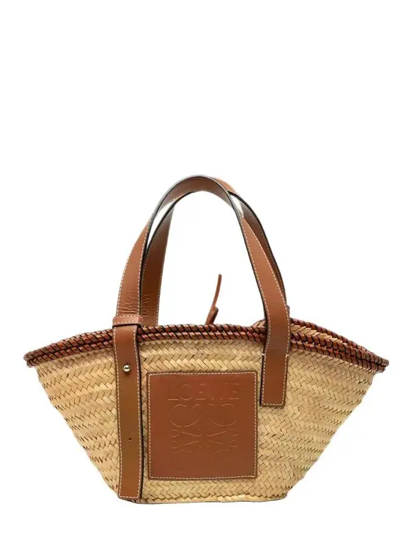 Loewe 2021 Small Raffia Anagram Basket Tote Bag - Neutrals