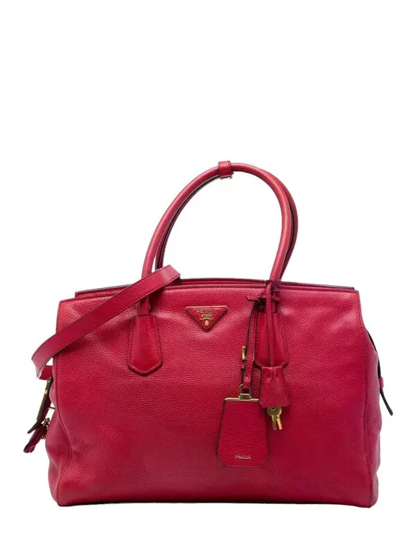 Prada Vitello Daino Zip Top Convertible Tote Satchel - Red