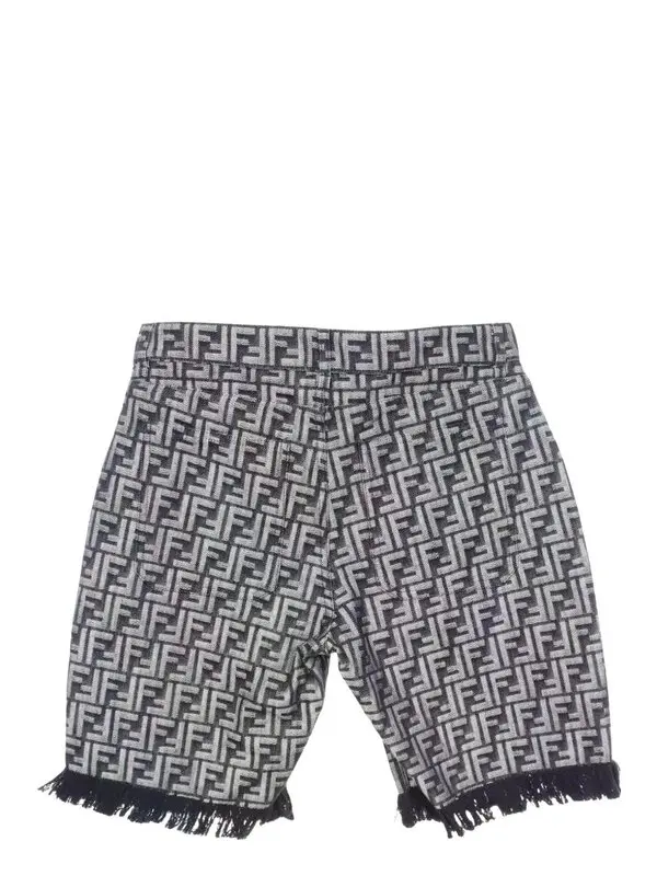 Fendi Zucca Monogram Denim Shorts With Fringe - Blue
