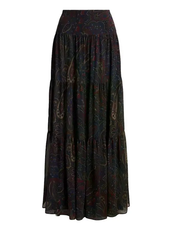 Ralph Lauren Tiered Paisley Maxi Skirt - Blue