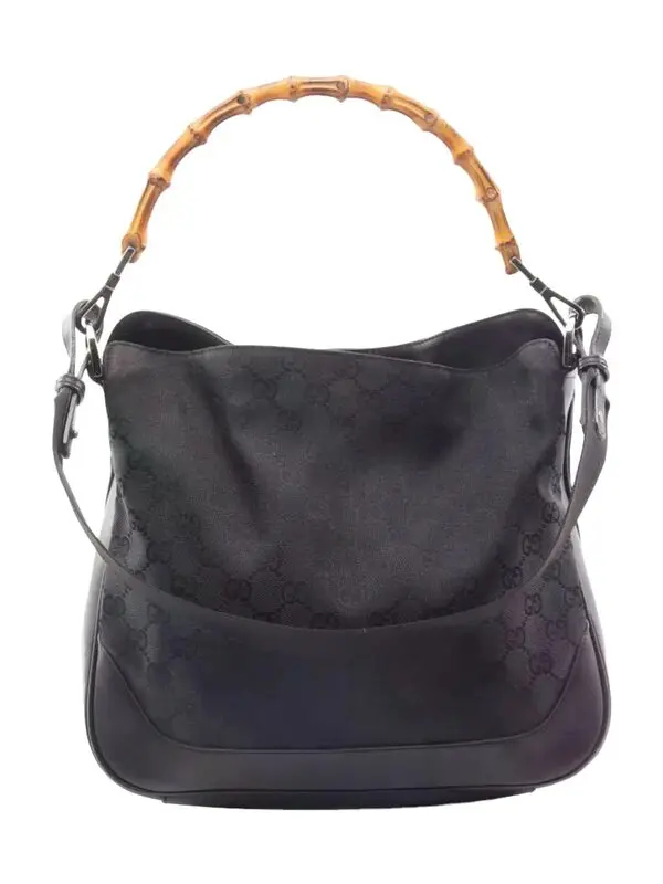Gucci Bamboo Gg Canvas Shoulder Bag - Black