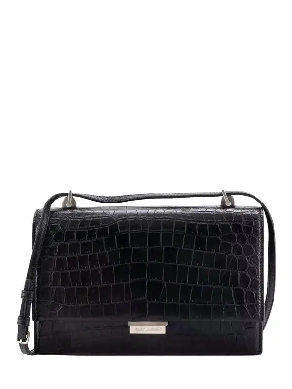 Saint Laurent Babylone Crocodile Embossed Leather Small Crossbody Bag - Black