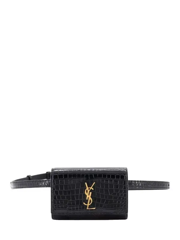 Saint Laurent Classic Monogram Kate Crocodile Embossed Leather Mini Belt Bag - Black