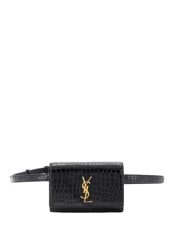 Saint Laurent Classic Monogram Kate Crocodile Embossed Leather Mini Belt Bag - Black