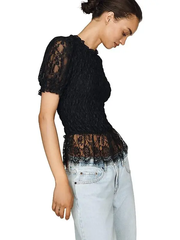 Anthropologie Lace Peplum Top - Black