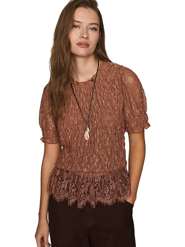 Anthropologie Lace Peplum Top - Brown