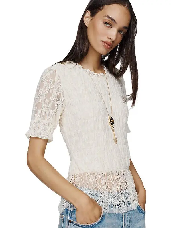 Anthropologie Lace Peplum Top - Egret