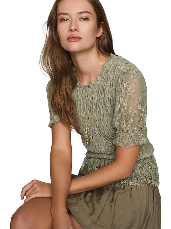Anthropologie Lace Peplum Top - Green