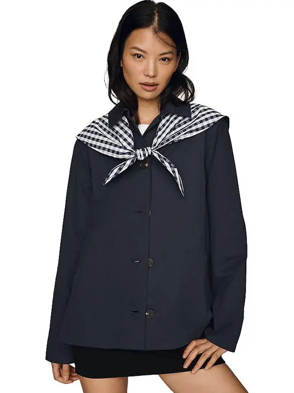 RAISONNEL Gingham Trench Jacket - Dark Navy