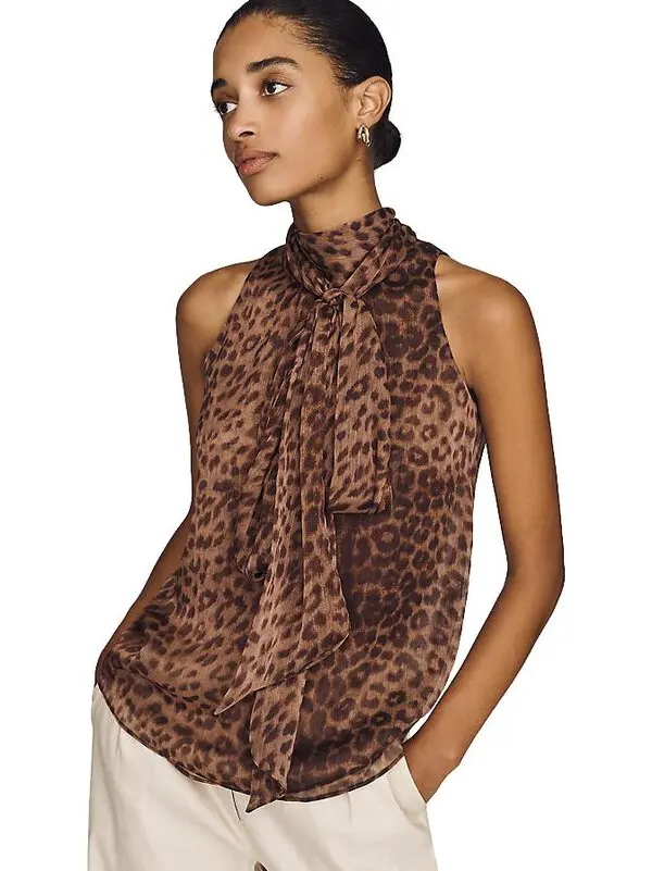 Bardot Arlette Neck-tie Tank Top - Leopard