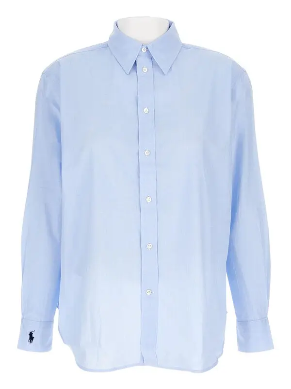 Polo Ralph Lauren Cotton Poplin Shirt With Embroidered Logo - Azzurro