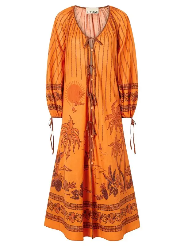 ALEMAIS Boathouse Printed Cotton-voile Midi Dress - Orange
