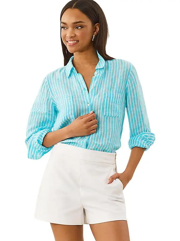 Lilly Pulitzer® Sea View Linen Button Down Shirt - Blue