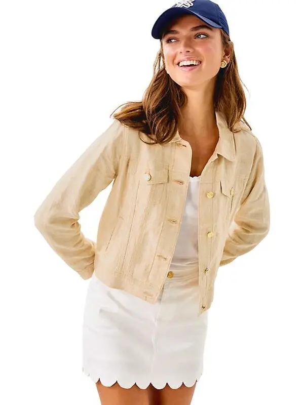 Lilly Pulitzer® Seaspray Linen Jacket - Tan/white