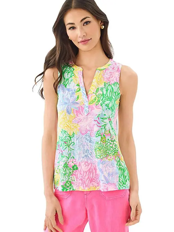 Lilly Pulitzer® Dev Top Sleeveless V-neck Placket - Multi Bright Delight Patch