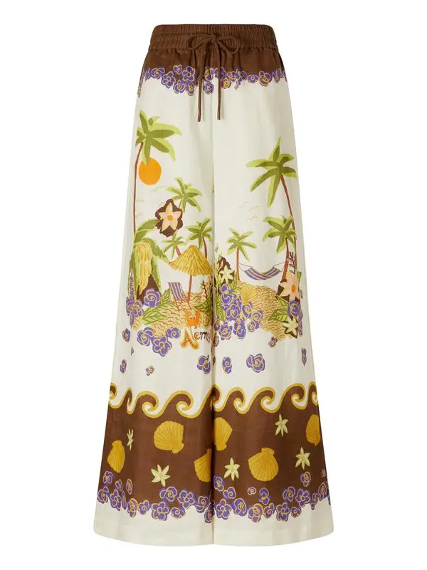 ALEMAIS Island Cove Printed Linen Wide-leg Pants - White