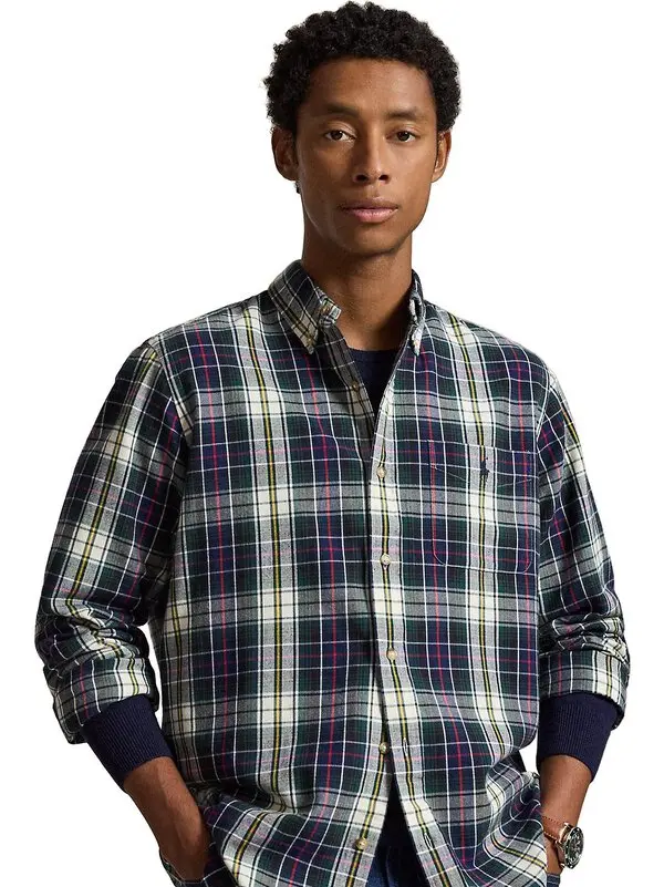 Ralph Lauren Classic Fit Plaid Brushed Oxford Shirt - Navy Green Multi
