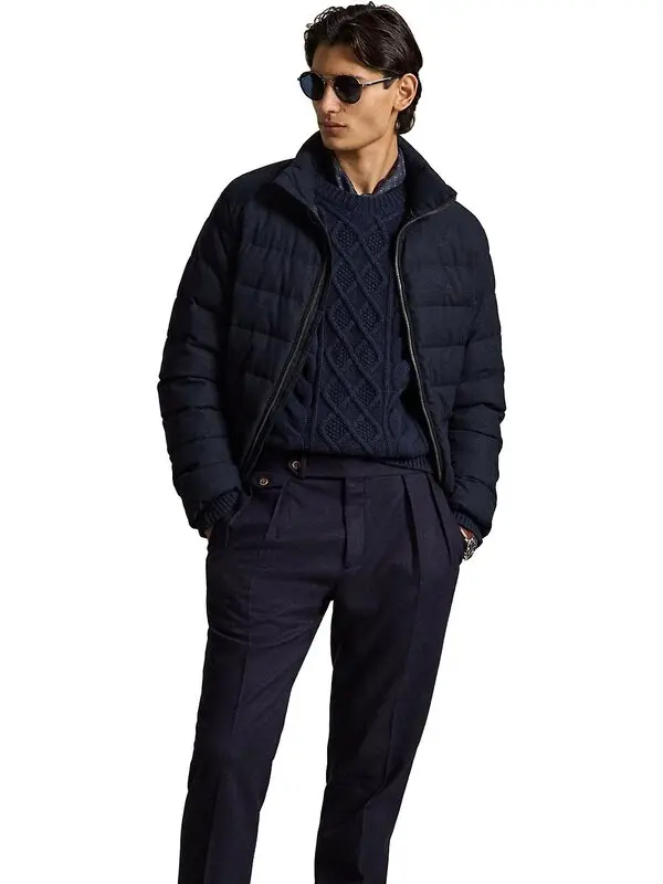 Ralph Lauren Wool Flannel Pleated Trousers - Navy