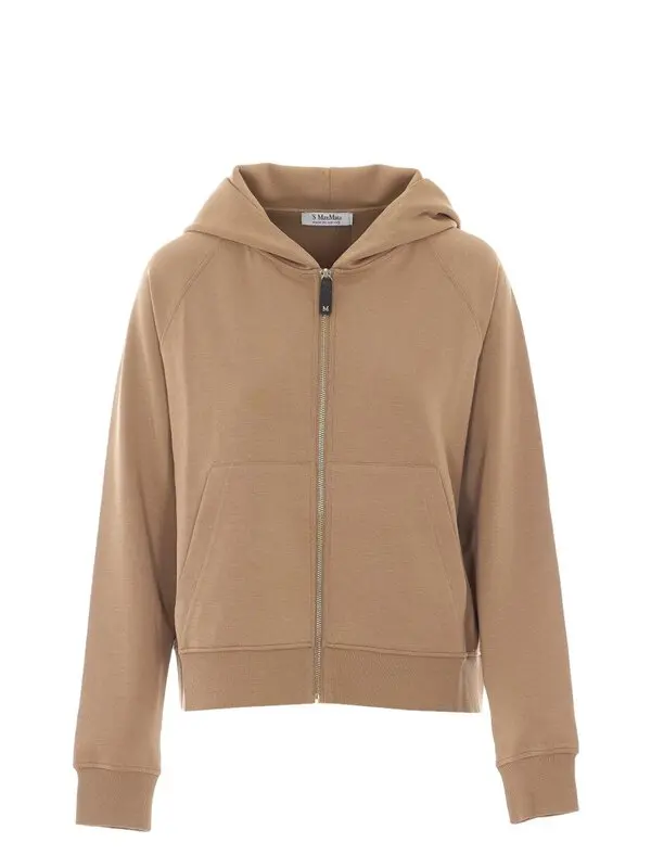 Max Mara Zip-up Hooded Sweatshirt With Embroidered Logo - Cream