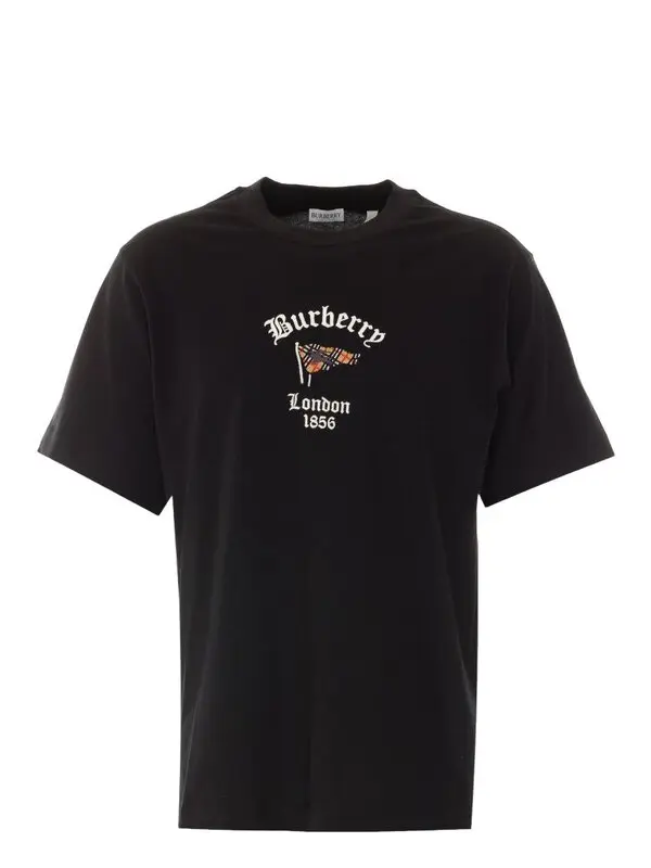 Burberry T-shirt With Check Flag - Black