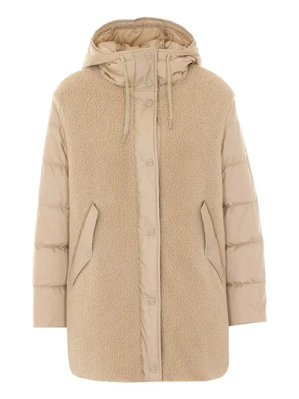 Herno Teddy Parka With Hood And Contrast Piping - Cream