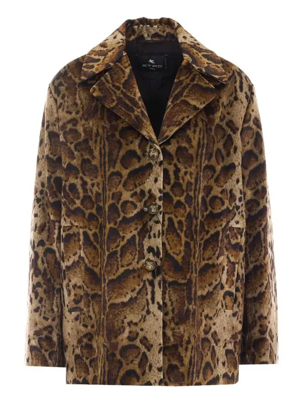 Etro Cropped Velvet Coat With Leopard Motif - Brown