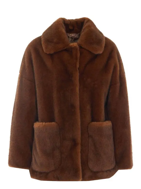 Herno Faux Fur Peacoat - Brown