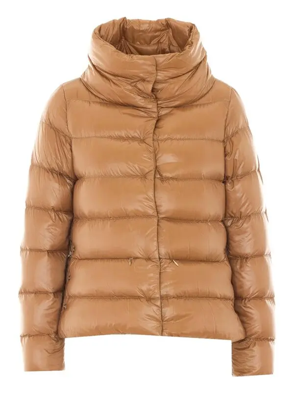 Herno Down Cape With Turtleneck And Snap Button Fastening - Brown